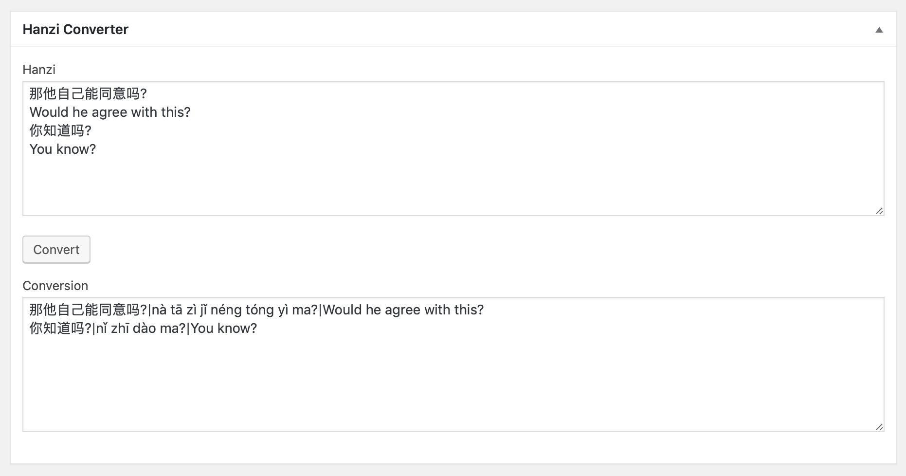 GitHub - methnen/hanzi-converter: Convert Hanzi to Pinyin inside of a ...